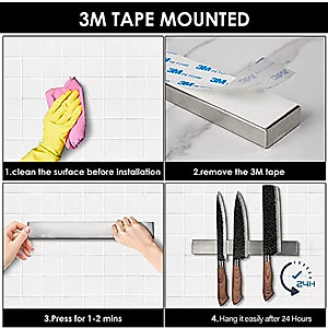 Enkrio 10 Inch Magnetic Knife Strip No Drilling - Upgraded Stainless Steel Magnetic Knife Holder for Wall with 3M Type, Magnet Knife Strip Bar Rack for Kitchen Utensil & Tool Holder
