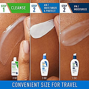 CeraVe AM Face Moisturizer with SPF, PM Face Moisturizer & Hydrating Face Wash Skin Care Set| Travel Size Toiletries | Skin Care Routine for Morning & Night | 3oz Lotion + 3oz Lotion + 3oz Cleanser