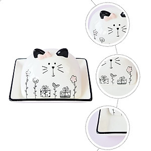 Cabilock Butter Dish with Lid Cute Cat Butter Box Ceramic Butter Container Holds for Countertop Cheese Butter Holder Butter Keeper for Home Kitchen Decor