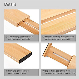 Utoplike 4 Pack Bamboo Kitchen Drawer Dividers and Bamboo Kitchen Knife Drawer Organizer Set
