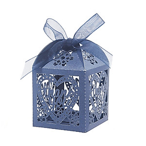 COTOPHER Laser Cut Boxes 60pcs Thank You Gift Boxes Wedding Party Favor Boxes Lace Candy Boxes for Wedding Bridal Shower Baby Shower Birthday Party Decorations with Ribbons (2x2x2.75inch, Navy, 60)
