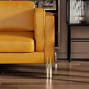 Goohome 94.88" Large PU Faux Leather Sofa, Mid-Century Modern Comfort Breathable Upholstered 3-Seater Sofá with Gold Metal feet and Removable Cushions, for Living Room Furniture Apartment, E-Brown a