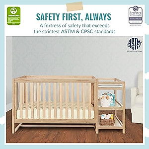Dream On Me Milo 5-in-1 Convertible Crib and Changing Table with Free Changing Pad in Vintage White Oak, 3 Mattress Height Settings, Non-Toxic Finishes, Pinewood