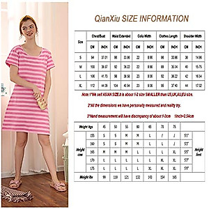 Qianxiu Women's Sleepwear, Cotton Sleep Short Sleeves Sleepshirt Modal Cotton Knit Stripes Nightshirt T-Shirt Nightgown Pink