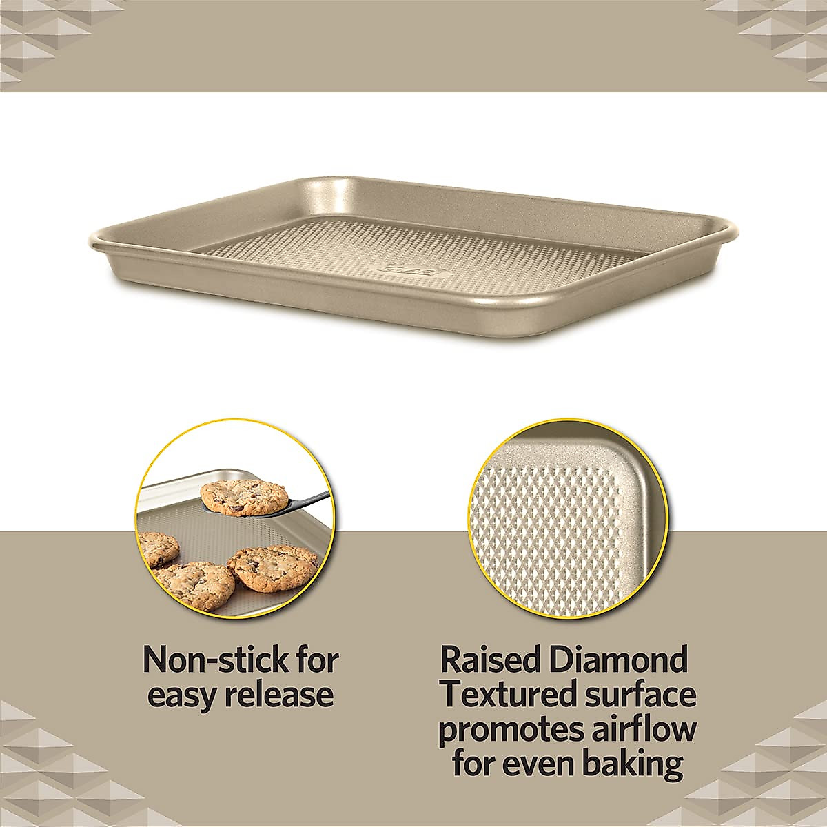 Glad Premium Nonstick Cookie Sheet – Heavy Duty Baking Pan with Raised Diamond Texture, Small, Gold