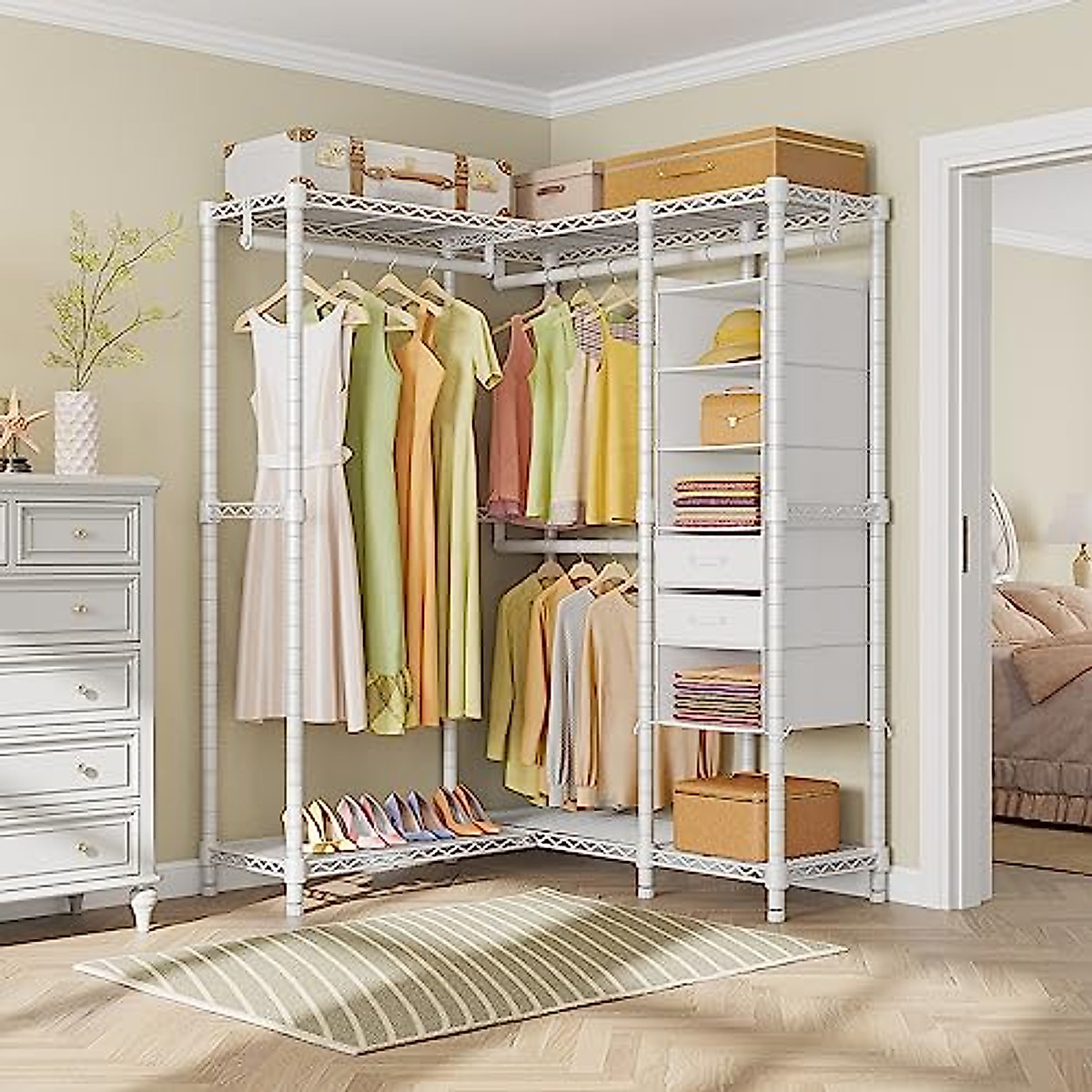 VIPEK V6E Heavy Duty Clothes Rack Large Garment Rack for Hanging Clothes, Portable Clothing Rack Metal Freestanding Closet Wardrobe System with Hanging Closet Organizer, Max Load 780 LBS, White