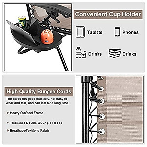 HHS Zero Gravity Chairs Beach Lounge Chairs for Outside Lawn Reclining Patio Camping Chair Adjustable Comfortable Outdoor Folding Chair with Cup Holder and Headrest, Tan, 37 x 26 x 43 inches
