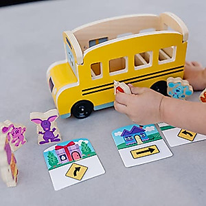 Melissa & Doug Blue's Clues & You! Wooden Pull-Back School Bus (9 Pieces)