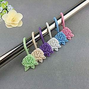 VORCOOL Convenient 18pcs Plastic Shower Curtain Hooks Rose Shape Decor Bath Drape Loop Clip Glide Rings Hangers (Green, Blue, Purple, White, Pink and Beige for Each 3pcs) Hook