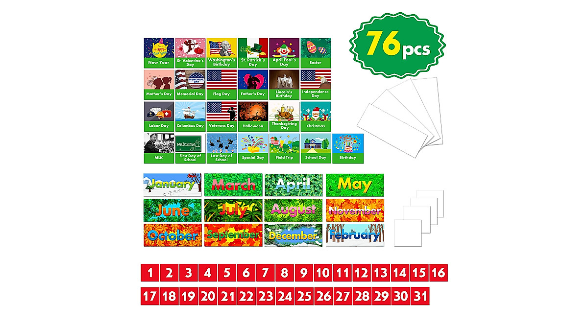 Blue Calendar Pocket Chart for Kids – 76 Cards & Learning Tools