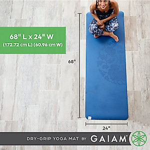 Gaiam Yoga Mat - Premium Dry-Grip Thick Non Slip Exercise & Fitness Mat for Hot Yoga, Pilates & Floor Workouts (68"L x 24"W x 5mm) - Purple