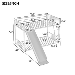 Tidyard Metal Bunk Bed with Slide, Twin Over Twin, White for Bedroom Dorm Guest Room Home Furniture
