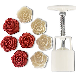 Stamped mid-autumn mooncake press mold, hand-pressed mooncake dessert DIY with 4 stamped flower, mooncake puff pastry press mold DIY (4 rose stamps-1)