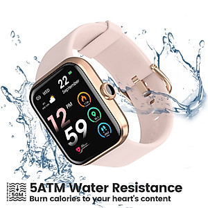 Smart Watches for Women, 2022 Newest Touchscreen Smartwatch for Android Phones and iPhone Compatible, 5ATM Waterproof Fitness Tracker with 24/7 Heart Rate, Blood Oxygen, Sleep Monitor, Watch Pink