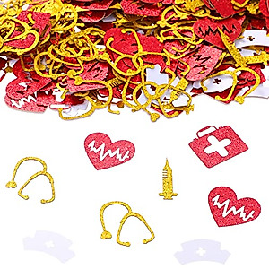 250 Pcs Congrats Nurse Graduation Confetti RN LPN Glitter Red White Gold Nurse Graduation Decorations for Medical RN Graduation Party Table Decorations