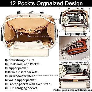 Bluboon Laptop Backpack Women Men 15.6 Inch College Backpack with Charge Port School Bookbag Waterproof Casual Daypack Backpack for Travel Work(Black-Beige)