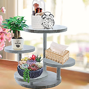 Wood Tiered Serving Trays, Wooden Display Stand Tiered Tray Stand Dessert Tray for Party, Round Serving 4 Tier Cupcake or Cake Tower Stand for Entertaining (Washed White)