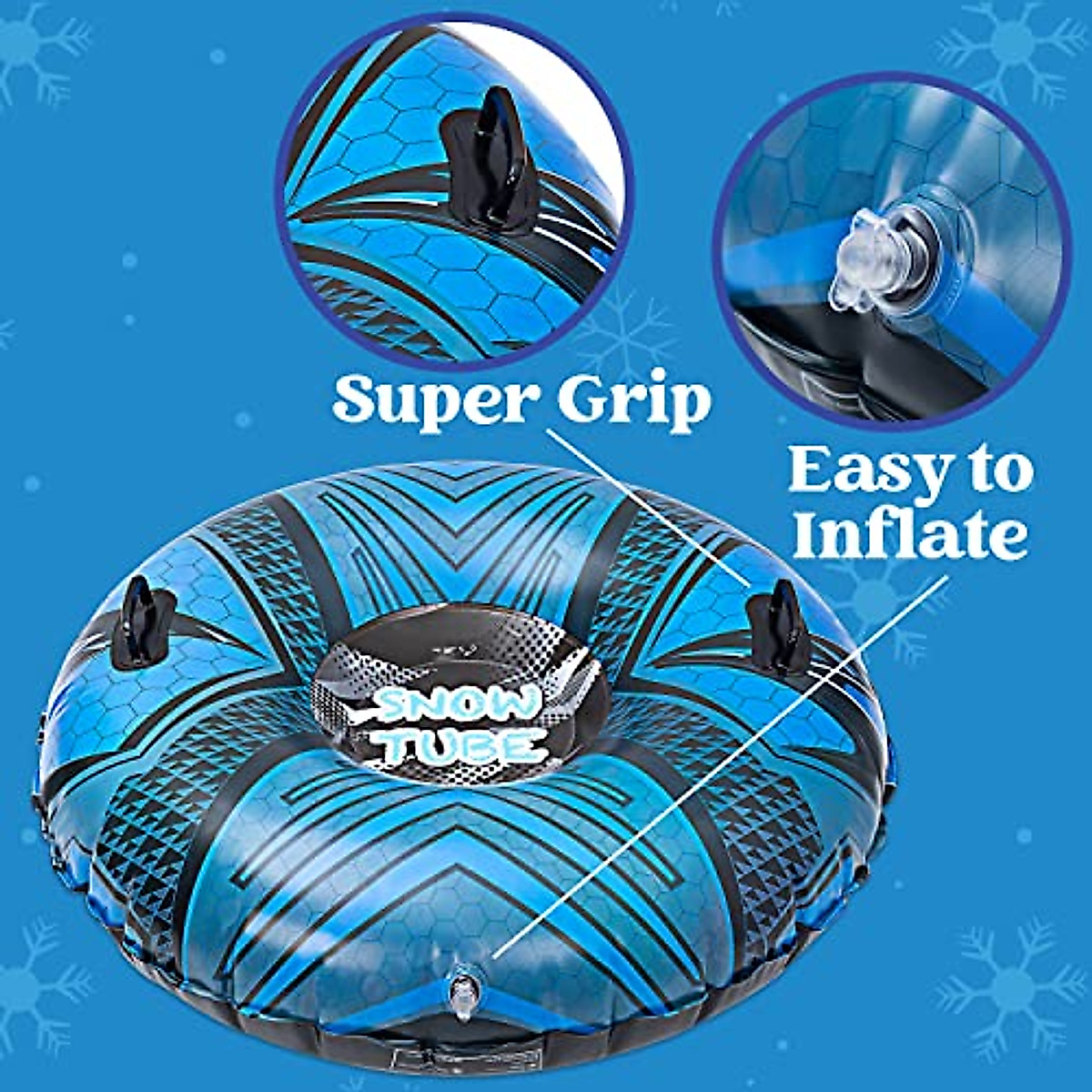 JOYIN Inflatable Snow Tubes 47" & 37"(2 Packs) for Kids and Adults,Heavy-Duty Snow Tube for Sledding, Great Inflatable Snow Sled for Winter Fun and Family Activities（Sporty）