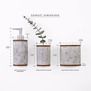 BINO Bathroom Accessories Set - Light Grey | Soap Dispenser | Toothbrush Holder | Tumbler | 3-Piece Bathroom Organizer Countertop Set | Bathroom Decor | Home Decor | Bathroom Set