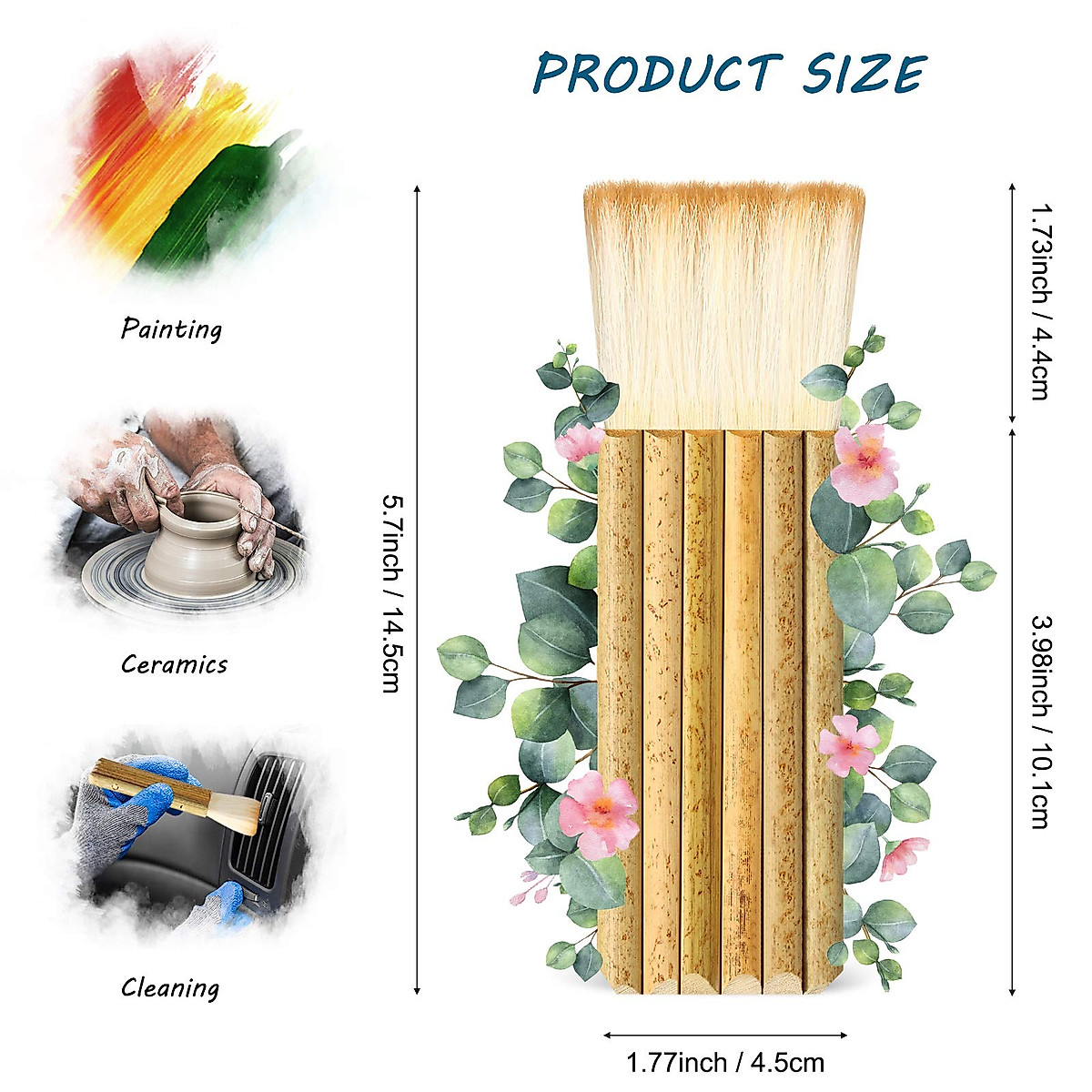 2 Pieces Hake Blender Brush Bamboo Brush for Ceramics Paint Brush Applicator Artist Drawing Brush Craft Painting Brushes for Watercolor, Wash, Ceramic and Pottery Painting (Classic Style)