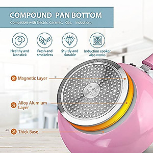 SHINEURI Frying Pans 6 Pieces Nonstick Cookware Set 9.5” and 11” Frying Pan Skillet Pan and Wok with Lid Ceramic Cookware Set