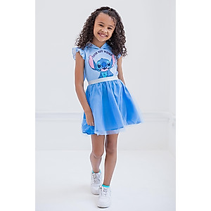 Disney Lilo & Stitch Little Girls Mesh Cosplay Short Sleeve Dress Blue 5