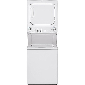 GE GUV27ESSMWW Unitized Spacemaker 3.8 Washer with Stainless Steel Basket and 5.9 Cu. Ft. Capacity Long Vent Electric Dryer, White