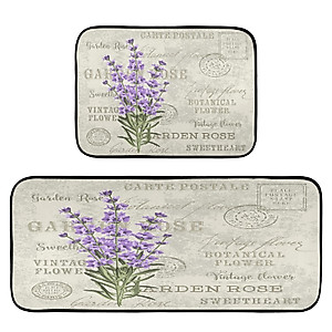 ALAZA Lavender Blossom Flower Non Slip Kitchen Floor Mat Set of 2 Piece Kitchen Rug 47 x 20 inches + 28 x 20 inches for Entryway Hallway Bathroom Living Roo