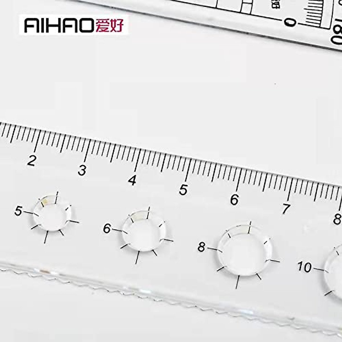 kmobruzy 4Pcs Math Geometry Tool Set Includes Plastic Clear Ruler Protractor Ruler for School Office-Home Supplies Ruler Measuring Tool