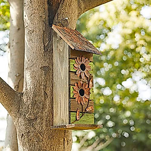 Glitzhome 14.5" H Wooden Garden Bird House Hanging Two-Tiered Distressed with Flowers Decorative Birdhouse