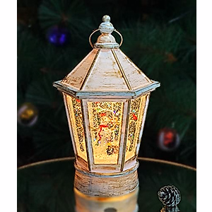 Christmas Tabletop Decor, Snow Globe Water Spinning LED Lighted Lantern, Battery Operated (not Included) (9.1" H x 5.5" W x 5.5" D) by Moments in Time