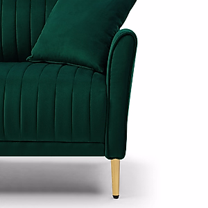 anwickjeff Modern Velvet Accent Chair, Green, Soft Velvet Sofa Couch Chair with Gold Metal Legs, Adjustable Backrest Pillow, Comfortable Club Armchair for Living Room, Office, Reading