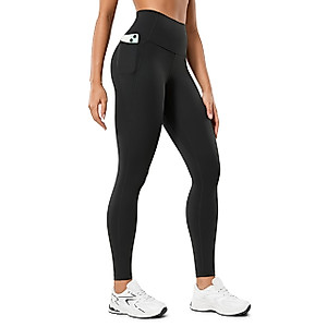 CRZ YOGA Womens Butterluxe Workout Leggings 28 Inches - High Waisted Gym Yoga Pants with Pockets Running Buttery Soft Black Medium