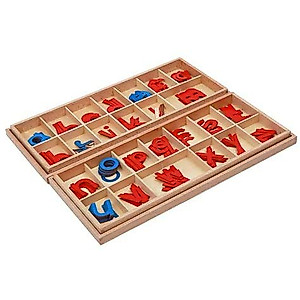 MEYOR Montessori Wooden Movable Alphabet with Box Preschool Spelling Learning Materials Large Movable Alphabet (Red & Blue)
