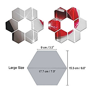 Hexagon Wall Decals, H2MTOOL 12 PCS Large Removable Acrylic Mirror Wall Stickers for Home Living Room Bedroom Decor (9cm, Silver)