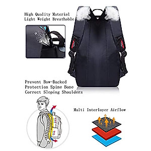 AM SeaBlue Backpack Boys Elementary School Bookbag Durable Heavy Duty Student Teenage Sturdy Kids Travel Waterproof Big (Black) Large