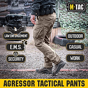 M-Tac Aggressor Flex - Tactical Pants - Men Cotton with Cargo Pockets (Olive Dark, W32 / L30)