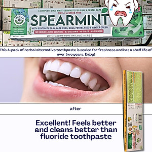 Pack of 4- Black Seed, Coconut, Tea Tree, Saffron, Peppermint- Herbal Toothpaste and Triplemint Fluoride Free
