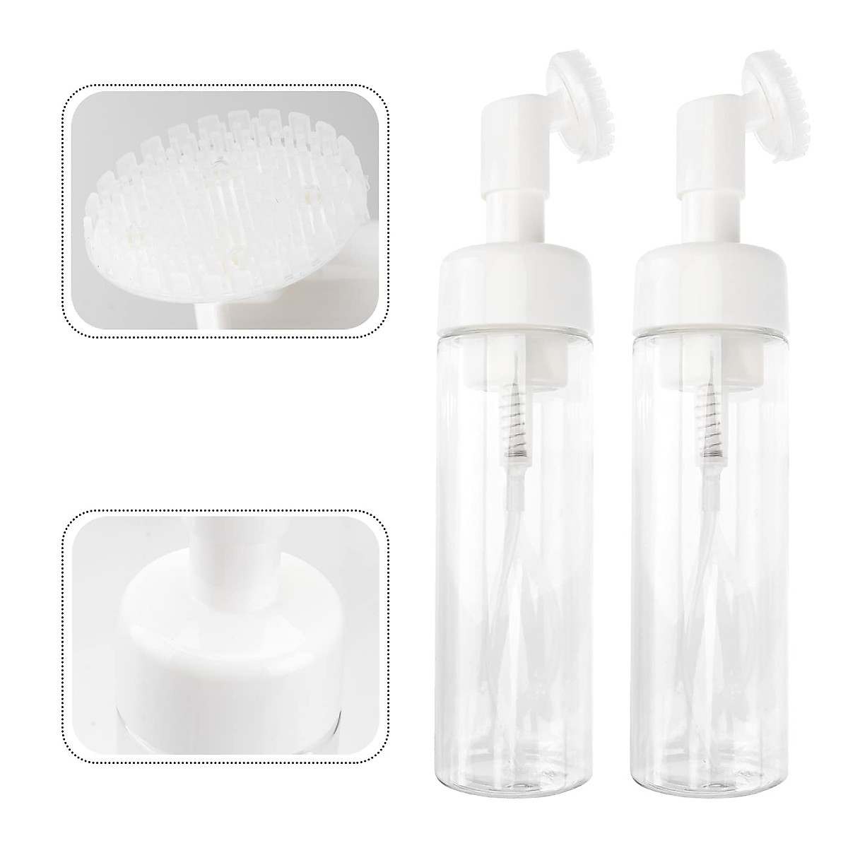 Lurrose Foaming Bottle with Brush, 200ml Plastic Mini foaming soap Dispenser Pump Dispenser Bottle sub Bottle Empty Facial foaming Bottle for Shampoo, Liquid, Oil, 2pcs