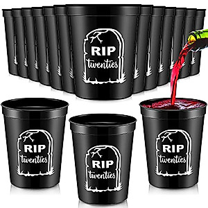 Remerry 24 Pcs Death to My 20s Thick Cup, 16 oz 30th Birthday Party Black Plastic Tumbler Cups, Stadium Cups Rip Twenties 20s Birthday Decorations for Party Supplies