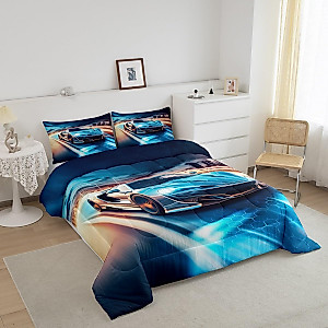 Erosebridal Sports Car Comforter Racing Speed Car Bedding Comforter Sets Race Car Twin Bedding Sets 2 Pieces for Kids Boys Teens Youth Bedroom Decor, 1 Comforter with 1 Pillowcase