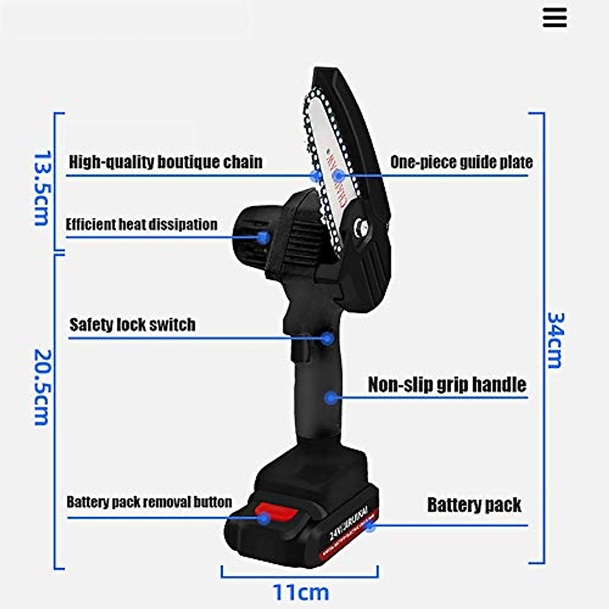 Mini chainsaw cordless Handheld Portable Chainsaw with 3Pcs Batteries and Chain anti splash board One-Hand 0.7kg Lightweight Pruning Shears Chainsaw for Garden Tree Branch Wood Cutting and ,green