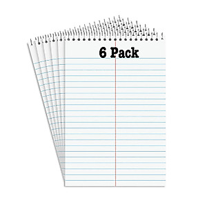 Steno Pads Notebooks, Top Bound Spiral Steno Book -Stenos Note Pads Gregg Ruled, White, 80 Sheets Per Steno Notepad - 6 x 9 Inch - Great for Note-taking and Making To-do Lists - 6 Pack