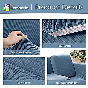 Lamberia High Stretch Sofa Cover for 3 Cushion Couch 4 Pieces Thick &Washable Plush Jacquard Sofa Slipover Couch Cover Furniture Protector for Dogs,Pets&Kids