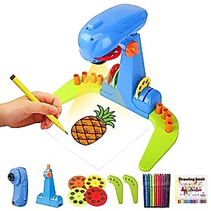 Kids Montessori Projection Drawing Sketching Machine Toy, Smart Sketcher, with 32 Slide Cartoon Patterns and 12 Color Brush, Adjustable Pattern Size, Suitable for Children to Learn to Draw and Sketch