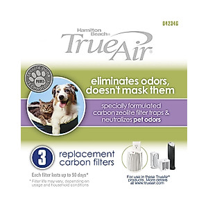 Hamilton Beach TrueAir Replacement Carbon Filter for Odor Eliminators, Neutralizes Pet Smells, 3-Pack (04234G), 5.8 x 1.8 x 6.8 inches , White