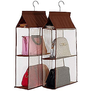 Detachable 6 Compartment Organizer Pouch Hanging Handbag Organizer Purse Bag Collection Storage Holder Wardrobe Closet Space Saving Organizers System For Living Room Bedroom Home Use (Grey)