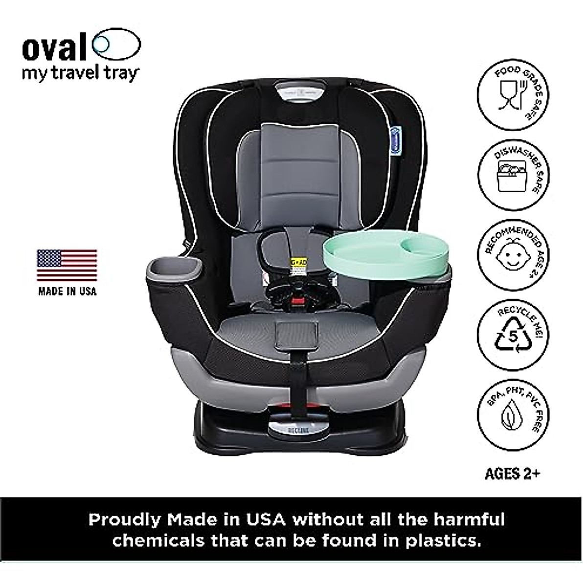 My Travel Tray Oval, USA Made. Extend Your Current Cup Holder to Hold a Cup Plus A Tray for Snacks, Toys and Accessories. Use in a Car Seat, Booster, Stroller, Golf Cart, Outdoor Chair. (Mint Green)