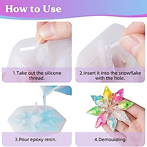 LET'S RESIN Christmas Resin Molds, 6 Pcs Varying Sizes Snowflake Epoxy Resin Molds Silicone, 3D Ice Crystal Resin Ornament Molds, Silicone Molds for Epoxy Resin, Tree & Car Decoration