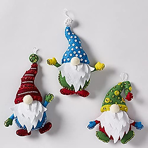 Bucilla Gnomes, Felt Applique Christmas Ornaments, Set of 6
